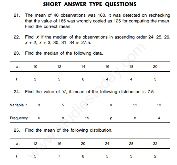 CBSE Class 10 Mathematics Statistics Assignment Set F